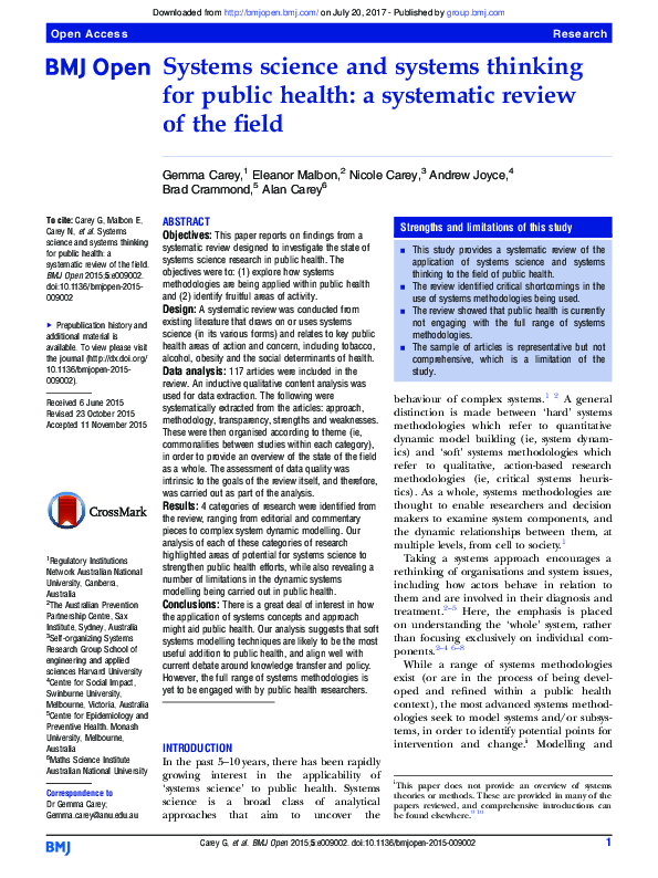 (PDF) Systems science and systems thinking for public health: a ...