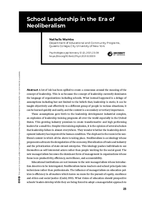 (PDF) School Leadership in the Era of Neoliberalism