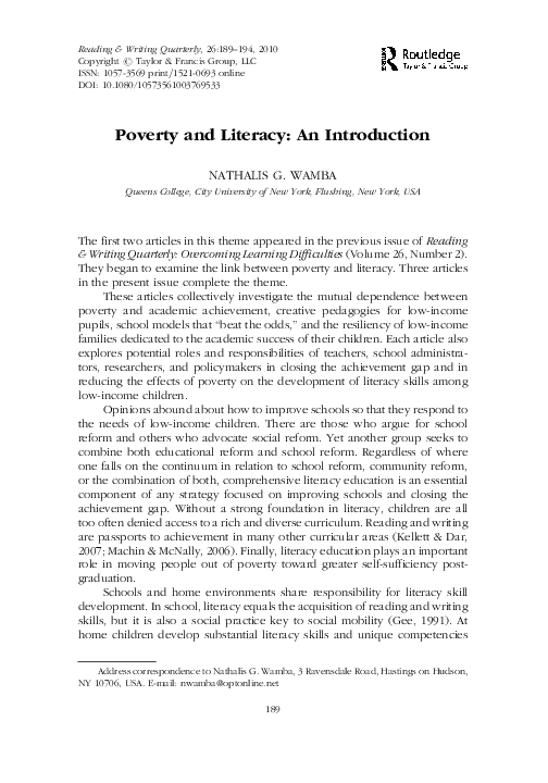 (PDF) Poverty and Literacy: An Introduction