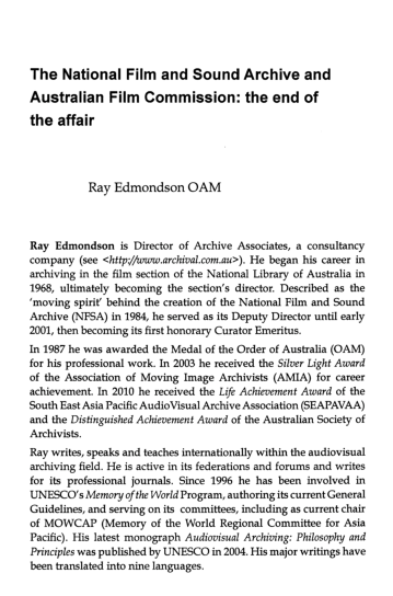 (PDF) The National Film and Sound Archive and Australian Film ...