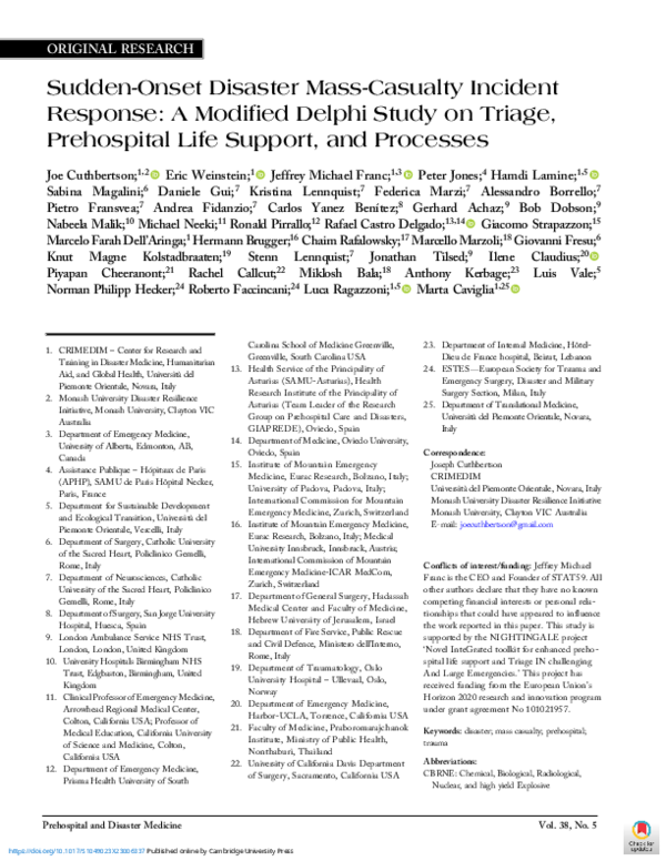 (PDF) Sudden-Onset Disaster Mass-Casualty Incident Response: A Modified ...