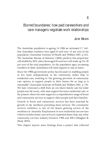(PDF) Blurred boundaries: how paid careworkers and care managers ...