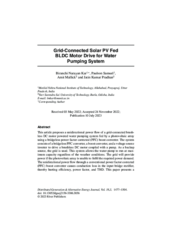 (PDF) Grid-Connected Solar PV Fed BLDC Motor Drive for Water Pumping System