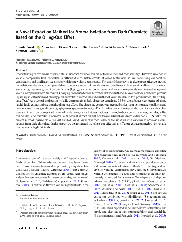 (PDF) A Novel Extraction Method for Aroma Isolation from Dark Chocolate ...