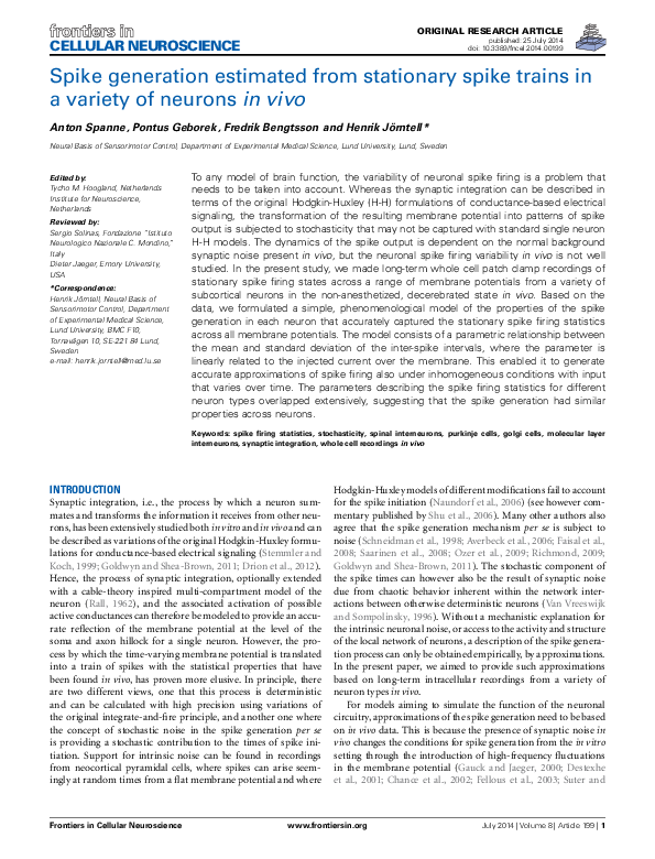 (PDF) Spike generation estimated from stationary spike trains in a ...