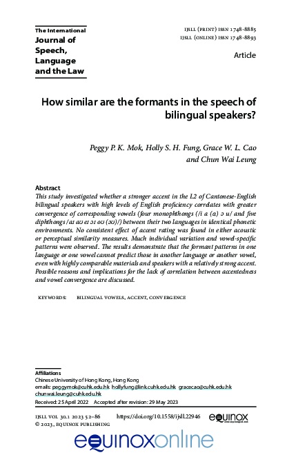 (PDF) How similar are the formants in the speech of bilingual speakers?