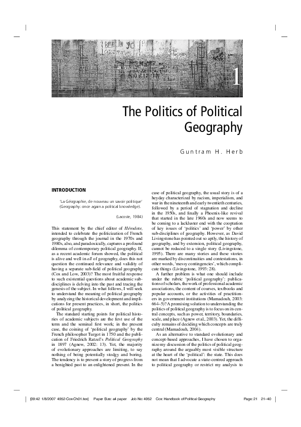 (PDF) The Politics of Political Geography