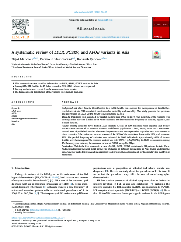 (PDF) A systematic review of LDLR, PCSK9, and APOB variants in Asia