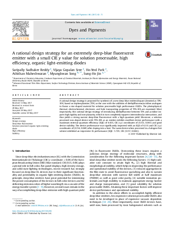 (PDF) A rational design strategy for an extremely deep-blue fluorescent emitter with a small CIE ...