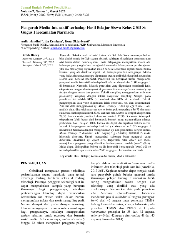 (PDF) Pengaruh Media Interaktif terhadap Hasil Belajar Siswa Kelas 2 SD Se-Gugus I Kecamatan Narmada