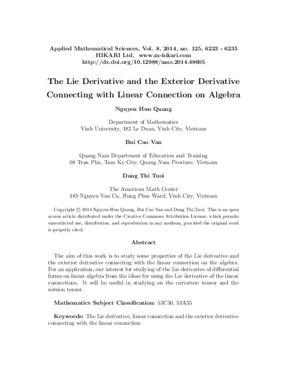 (PDF) The Lie derivative and the exterior derivative connecting with ...
