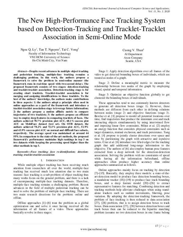 Pdf The New High Performance Face Tracking System Based On Detection Tracking And Tracklet