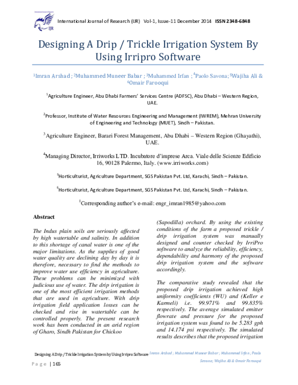 (PDF) Designing A Drip or Trickle Irrigation System by Using Irripro ...