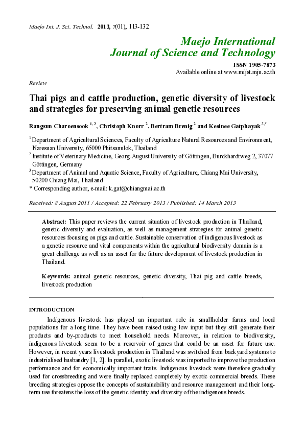 (PDF) Thai pigs and cattle production, genetic diversity of livestock ...