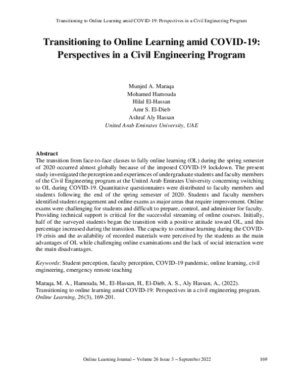 (PDF) Transitioning to Online Learning amid COVID-19: Perspectives in a Civil Engineering Program