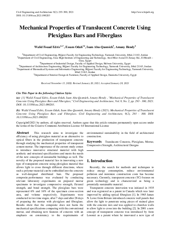 (PDF) Mechanical Properties of Translucent Concrete Using Plexiglass ...