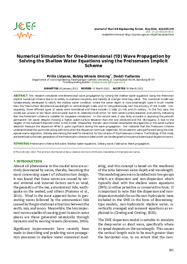 (PDF) Numerical Simulation for One-Dimensional (1D) Wave Propagation by Solving the Shallow ...