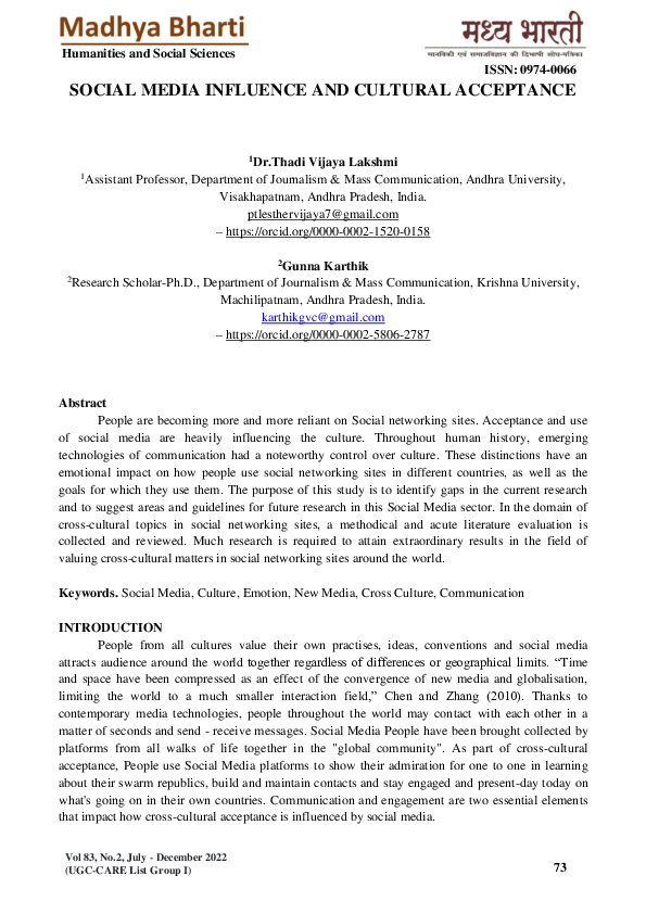 (PDF) SOCIAL MEDIA INFLUENCE AND CULTURAL ACCEPTANCE