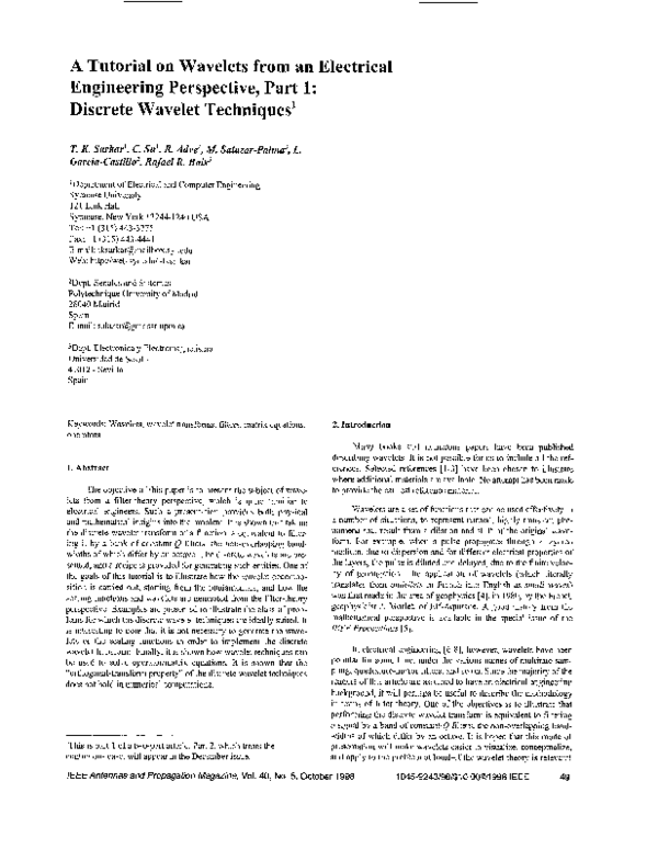 (PDF) Wavelets in Electrical Engineering: A Guide