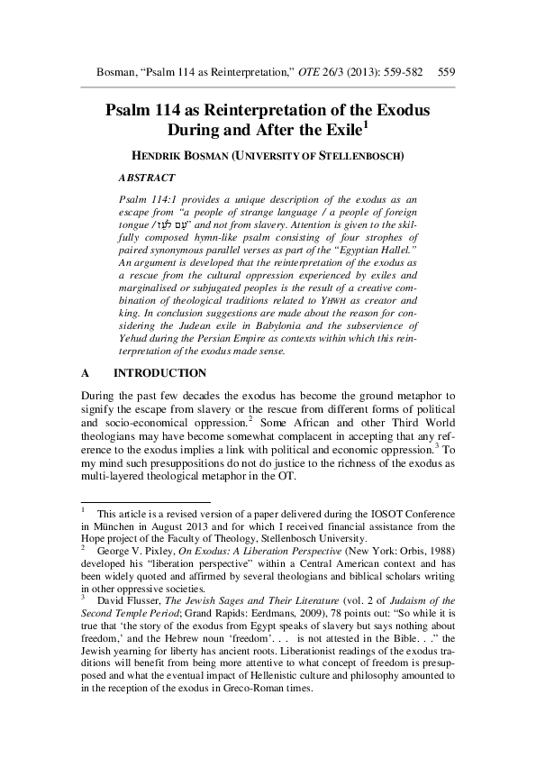 (PDF) Psalm 114 as Reinterpretation of the Exodus During and After the ...