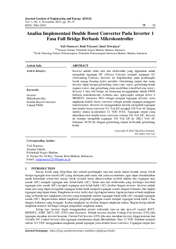 (PDF) Analisa Implementasi Double Boost Converter Pada Inverter 1 Fasa Full Bridge Berbasis ...
