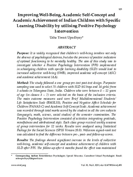 (PDF) Improving Well-Being, Academic Self-Concept and Academic ...