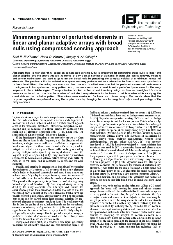Pdf Minimising Number Of Perturbed Elements In Linear And Planar Adaptive Arrays With Broad