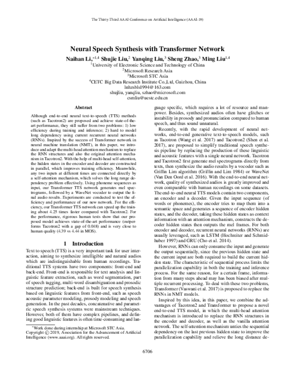 (PDF) Neural Speech Synthesis with Transformer Network