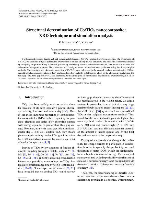 (PDF) Structural determination of Co/TiO2 nanocomposite: XRD technique and simulation analysis