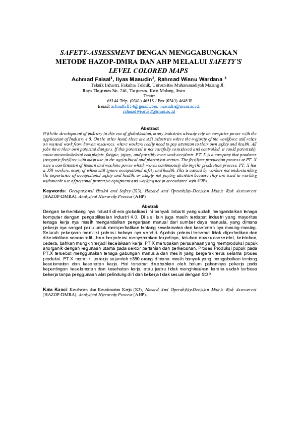 (DOC) SAFETY-ASSESSMENT DENGAN MENGGABUNGKAN METODE HAZOP-DMRA DAN AHP ...
