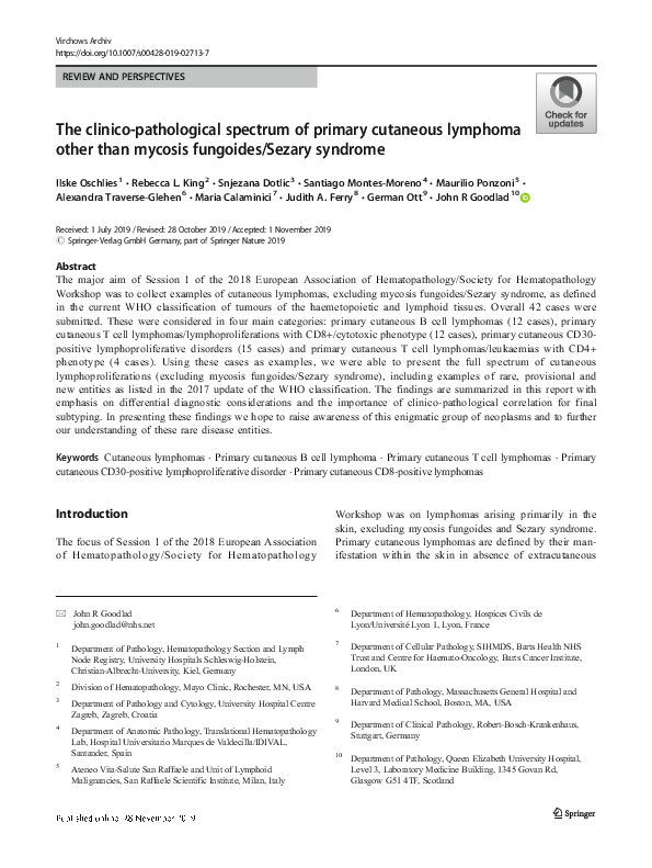 (PDF) The clinico-pathological spectrum of primary cutaneous lymphoma other than mycosis ...