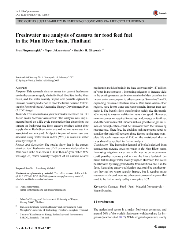 (PDF) Freshwater use analysis of cassava for food feed fuel in the Mun ...