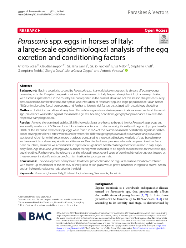 (PDF) Parascaris spp. eggs in horses of Italy: a large-scale ...