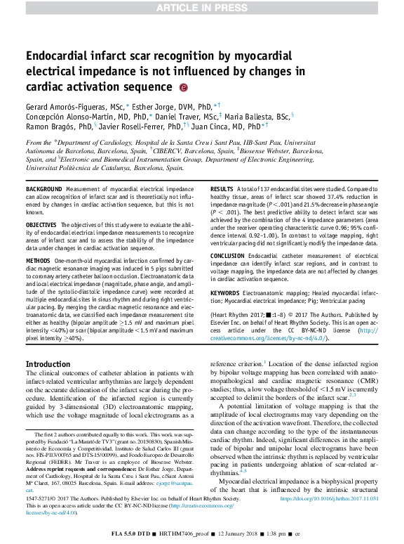 (PDF) Endocardial infarct scar recognition by myocardial electrical ...