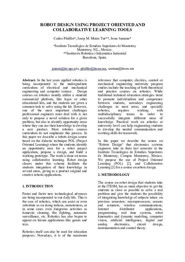 (PDF) Robot design using project oriented and collaborative learning tools