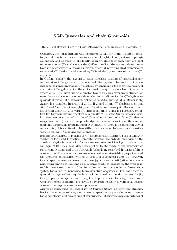 (PDF) SGF-quantales and their groupoids