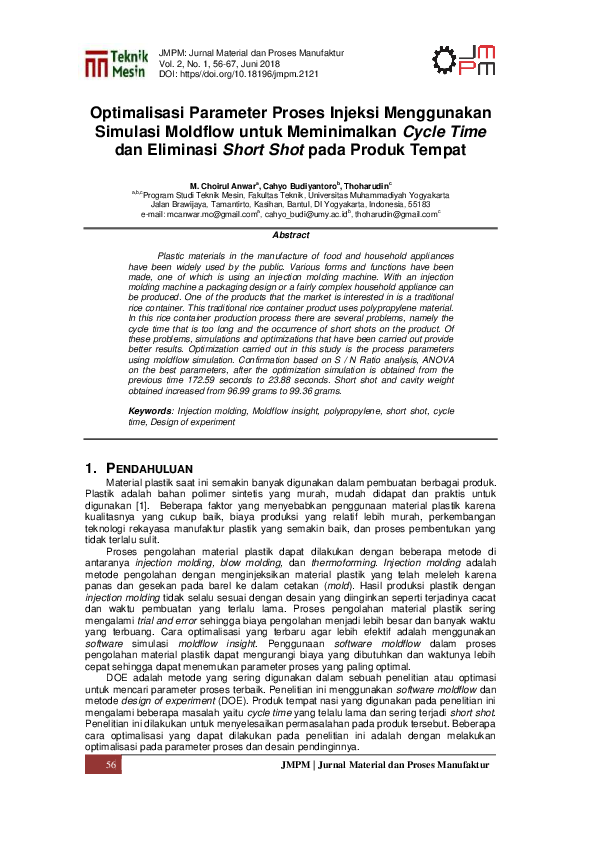 (PDF) Optimalisasi Parameter Proses Injeksi Menggunakan Simulasi ...