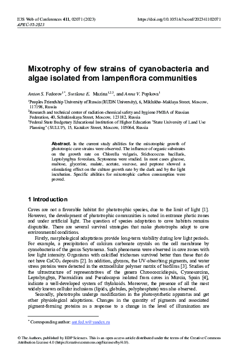 (PDF) Mixotrophy of few strains of cyanobacteria and algae isolated ...