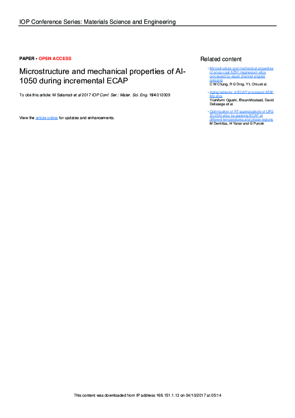 (PDF) Microstructure and mechanical properties of Al-1050 during ...