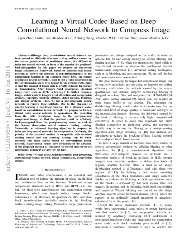 (PDF) Learning a virtual codec based on deep convolutional neural network to compress image