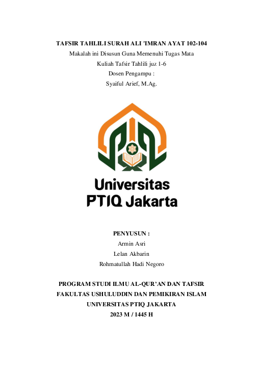 (PDF) Tafsir Surah Ali Imran Ayat 102-104