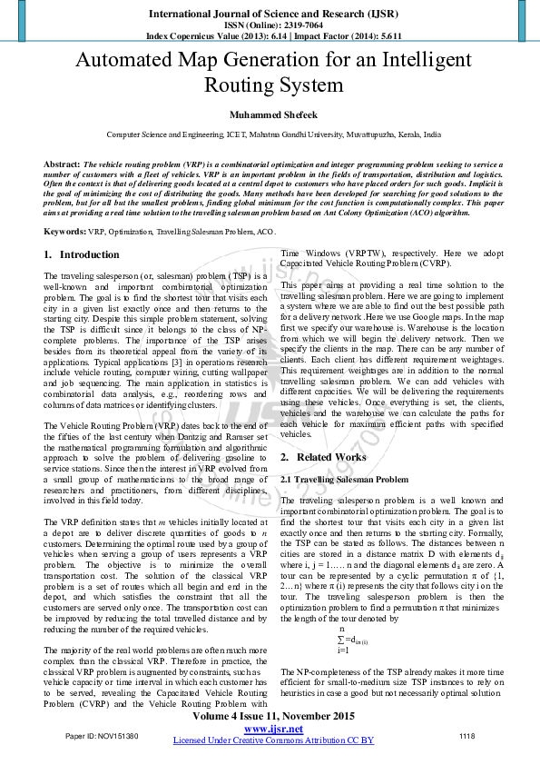 (PDF) Automated Map Generation for an Intelligent Routing System