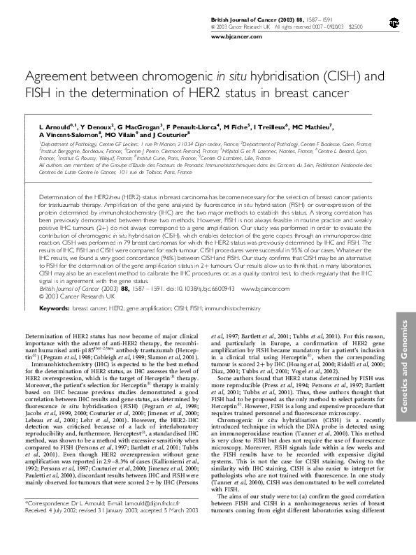 (PDF) Agreement between chromogenic in situ hybridisation (CISH) and ...