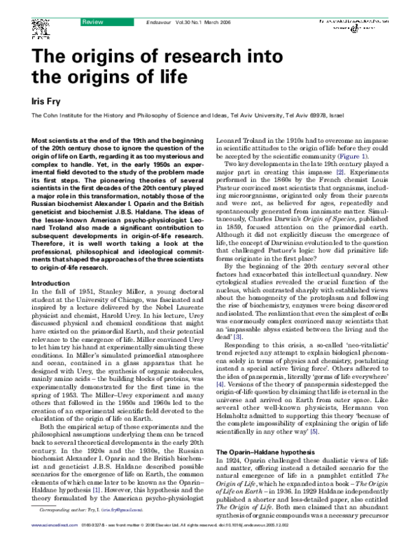 (PDF) The origins of research into the origins of life