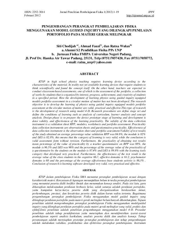(PDF) Pengembangan Perangkat Pembelajaran Fisika Menggunakan Model Guided Inquiryyang Dilengkapi ...