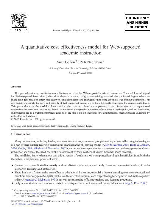 (PDF) Quantitative Cost-Effectiveness Model for Web-supported Academic ...