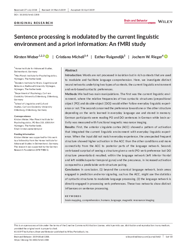 (PDF) Sentence processing is modulated by the current linguistic ...