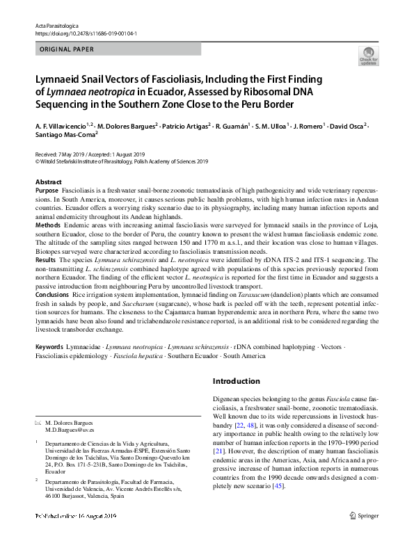 (PDF) Lymnaeid Snail Vectors of Fascioliasis, Including the First ...