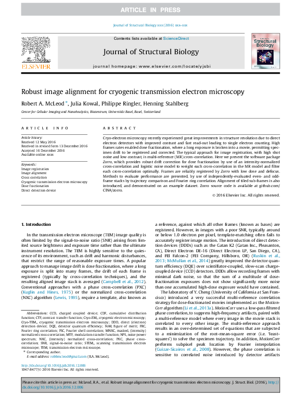 (PDF) Robust image alignment for cryogenic transmission electron microscopy | Philippe Ringler ...