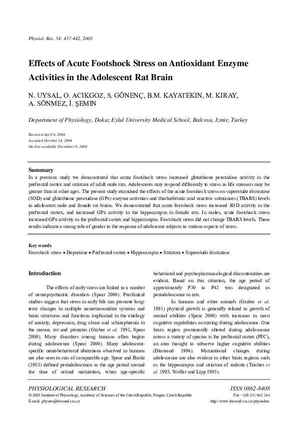 (PDF) Effects of acute footshock stress on antioxidant enzyme ...